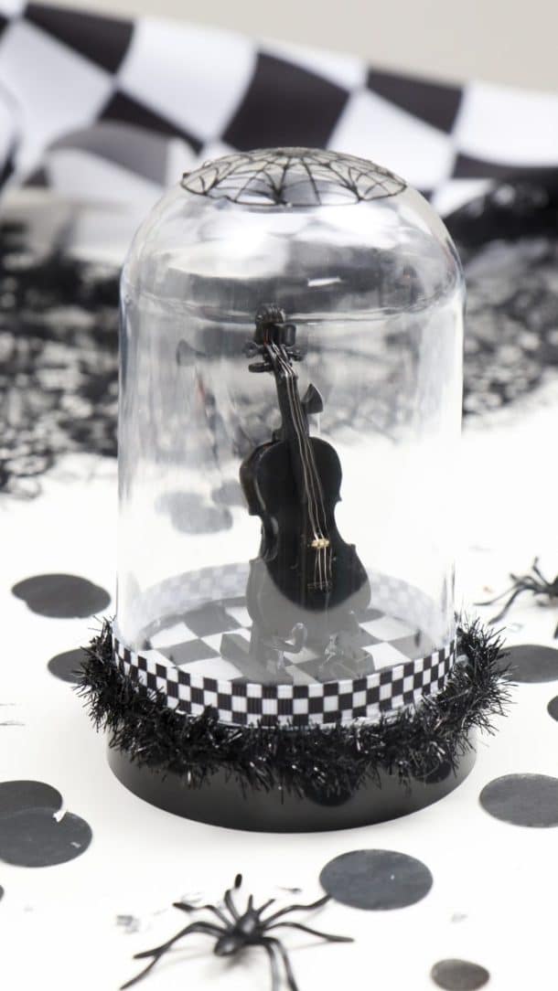 DIY Wednesday Addams Themed Cloche Decor - Fern and Maple